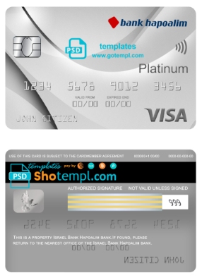 Israel Bank Hapoalim visa platinum card, fully editable template in PSD ...