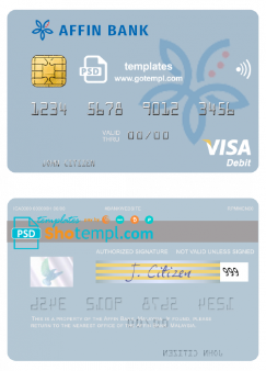 Malaysia Affin Bank visa card fully editable template in PSD format ...