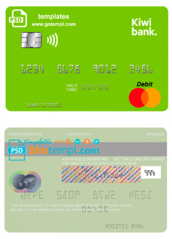 New Zealand Kiwibank mastercard credit card template in PSD format ...