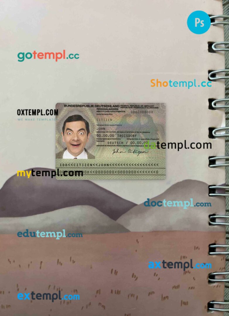 Germany ID card editable PSDs, scan and photo-realistic snapshot, 2 in ...