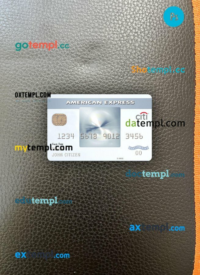 USA Citibank AMEX everyday® credit card PSD scan and photo-realistic ...