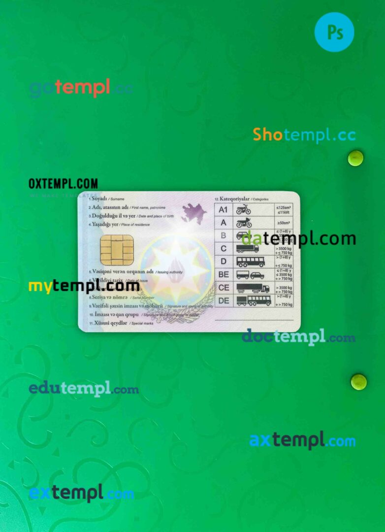 Azerbaijan driving license PSD files, scan look and photographed image ...